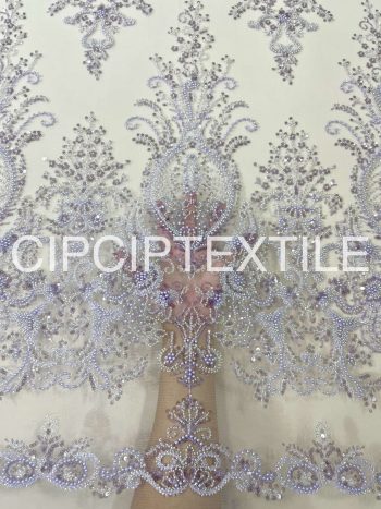 (LILAC)MISHA LUXURY PEARL BEADED SEQUIN LACE