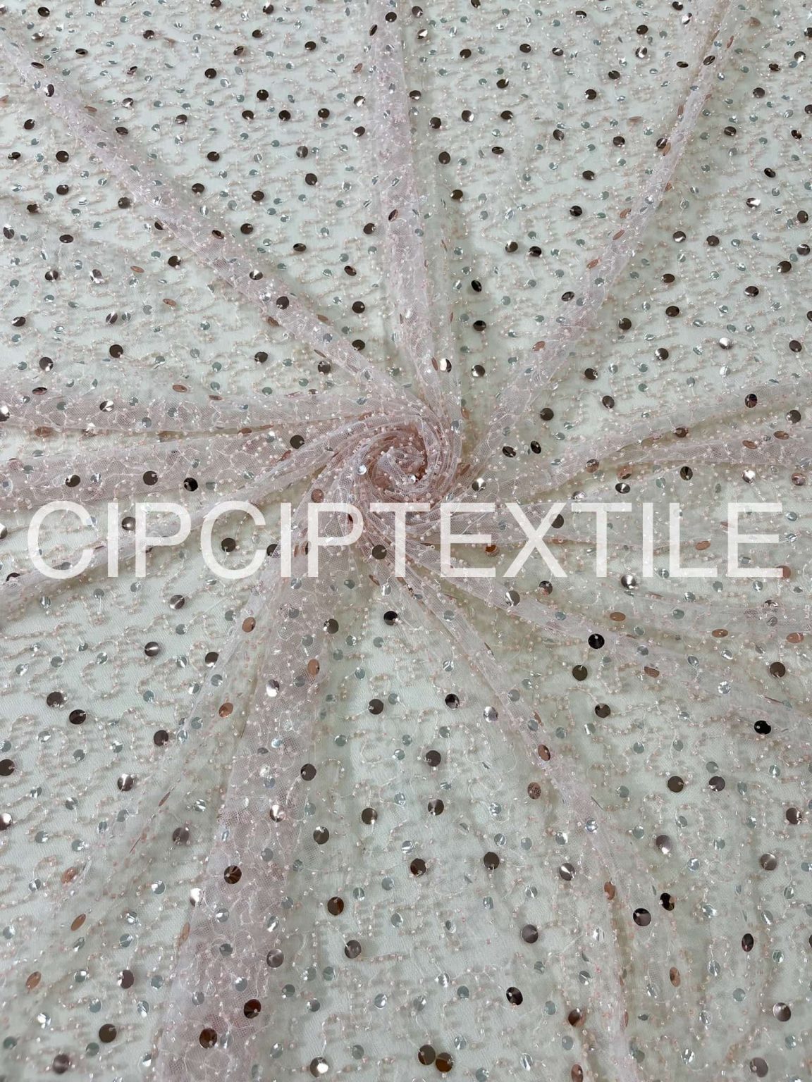 NEW (BABY PINK) ORBIT COUTURE BEADED SEQUIN LACE - CIPCIPTEXTILE