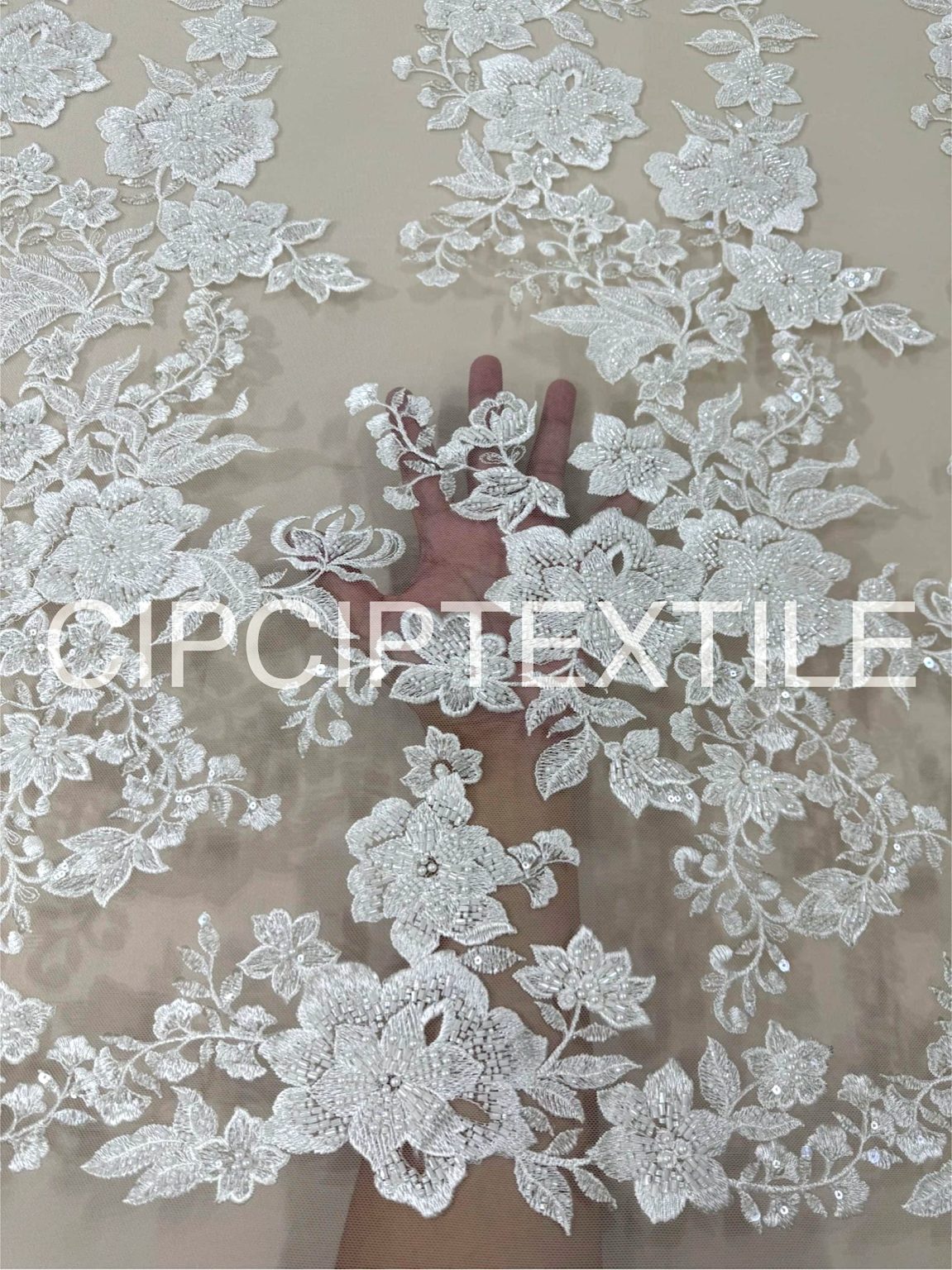 NEW (OFF WHITE) PETUNIA EXQUISITE PEARL BEADED LACE