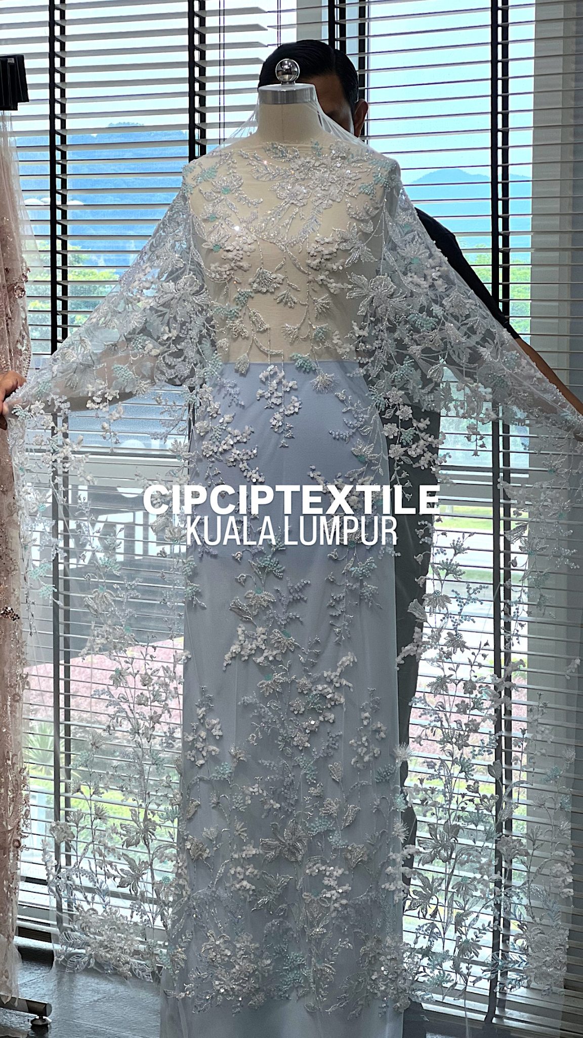 NEW (ICE BLUE) FLORES EXCLUSIVE PEARL BEADED LACE