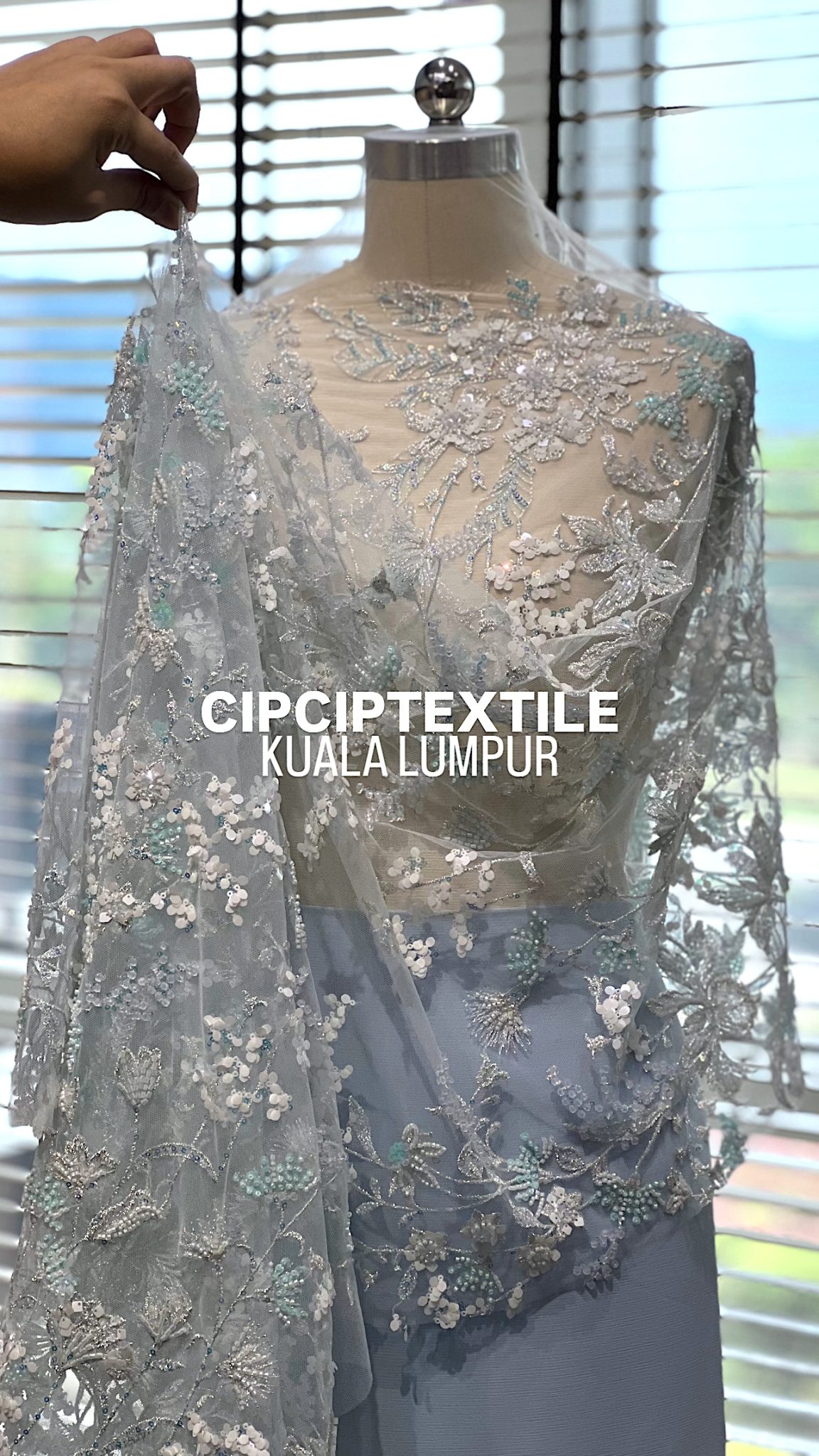 NEW (ICE BLUE) FLORES EXCLUSIVE PEARL BEADED LACE