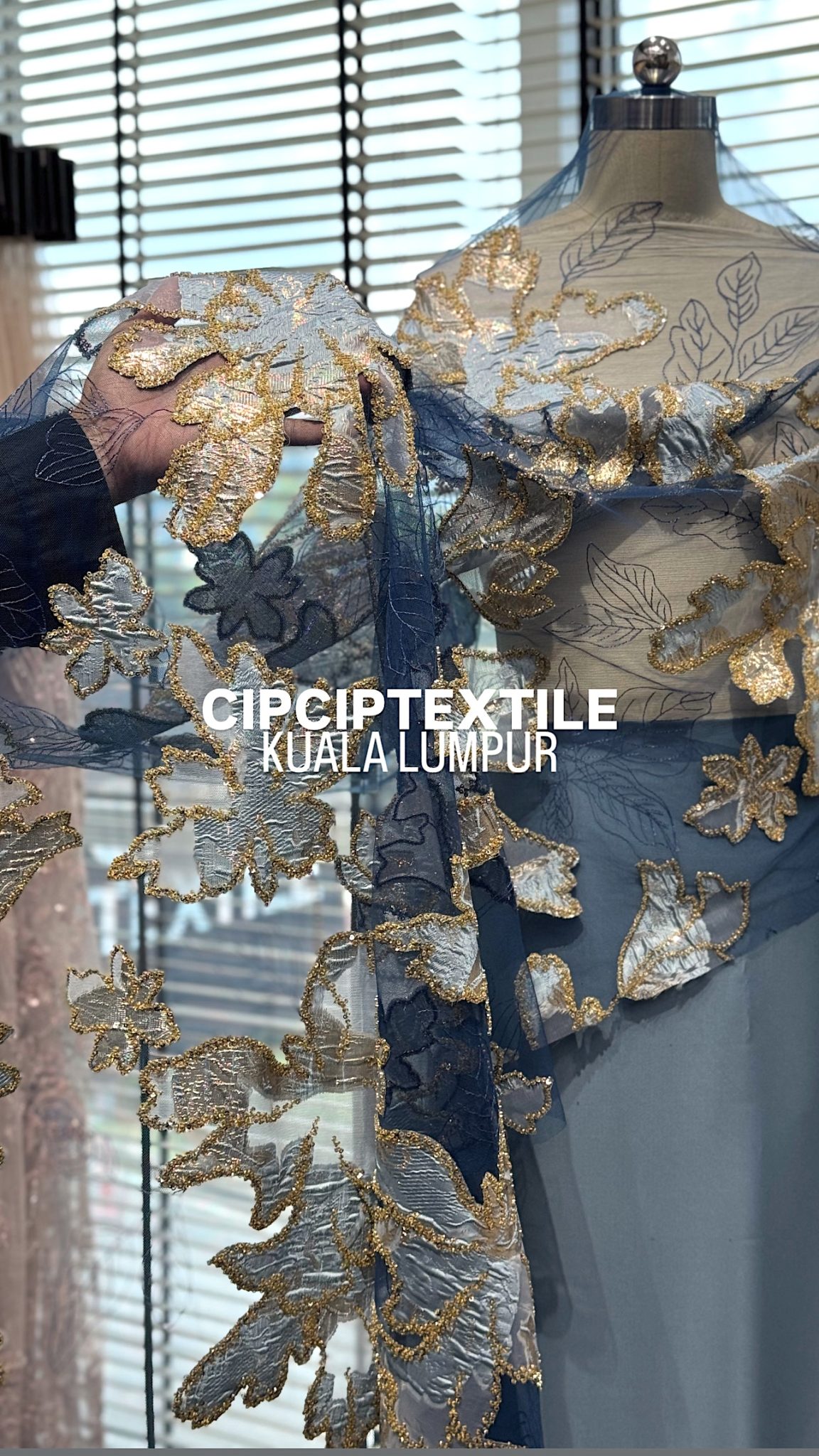NEW (PRUSSIAN BLUE) DIPTA EXCLUSIVE BROCADE BEADED LACE