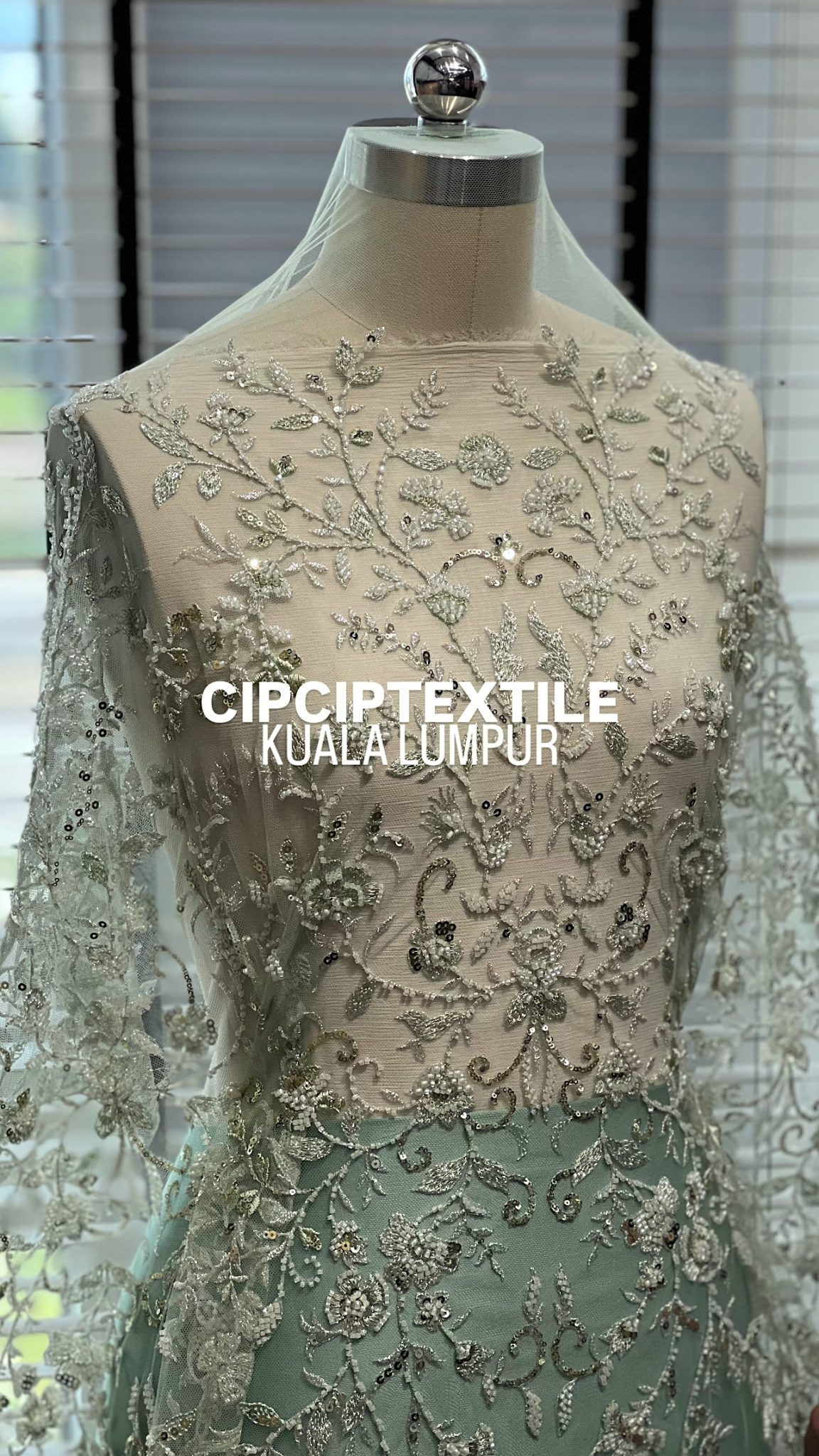 NEW (SAGE GREEN) TAMISA EXQUISITE GLASS PEARL BEADED LACE