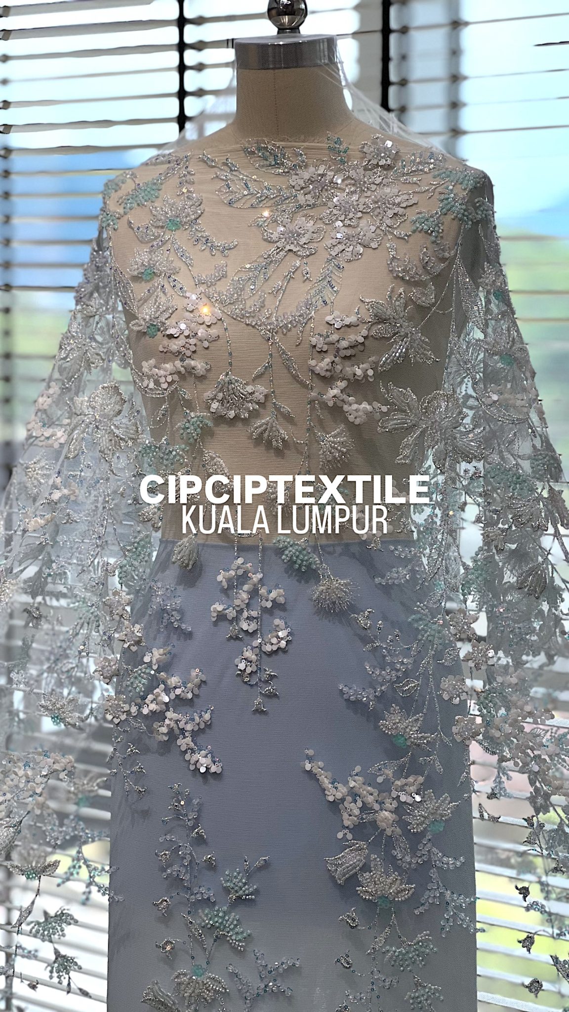NEW (ICE BLUE) FLORES EXCLUSIVE PEARL BEADED LACE