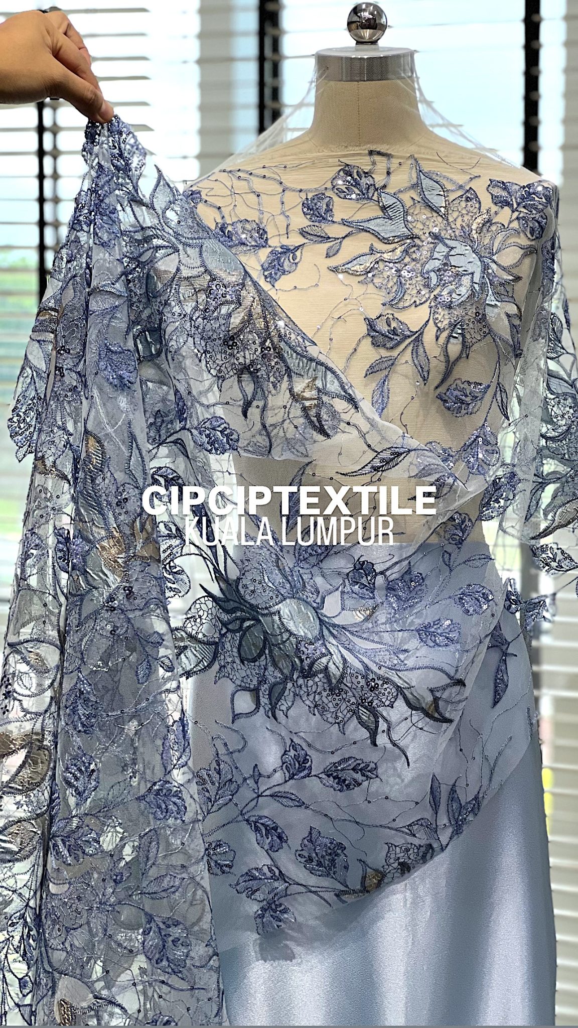 NEW (POWDER BLUE) SYDNEY EXCLUSIVE BROCADE BEADED LACE