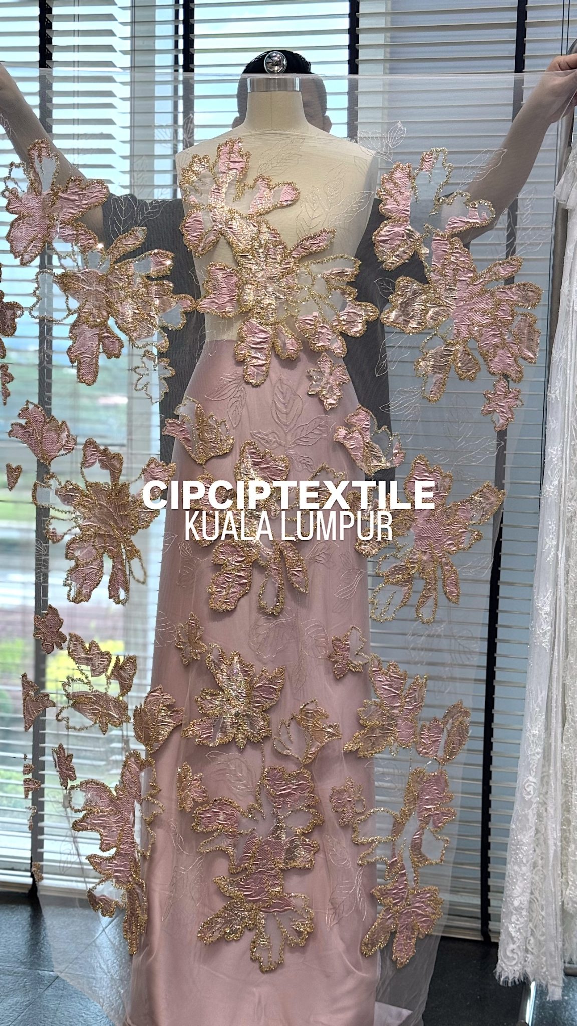 NEW (PINK) DIPTA EXCLUSIVE BROCADE BEADED LACE