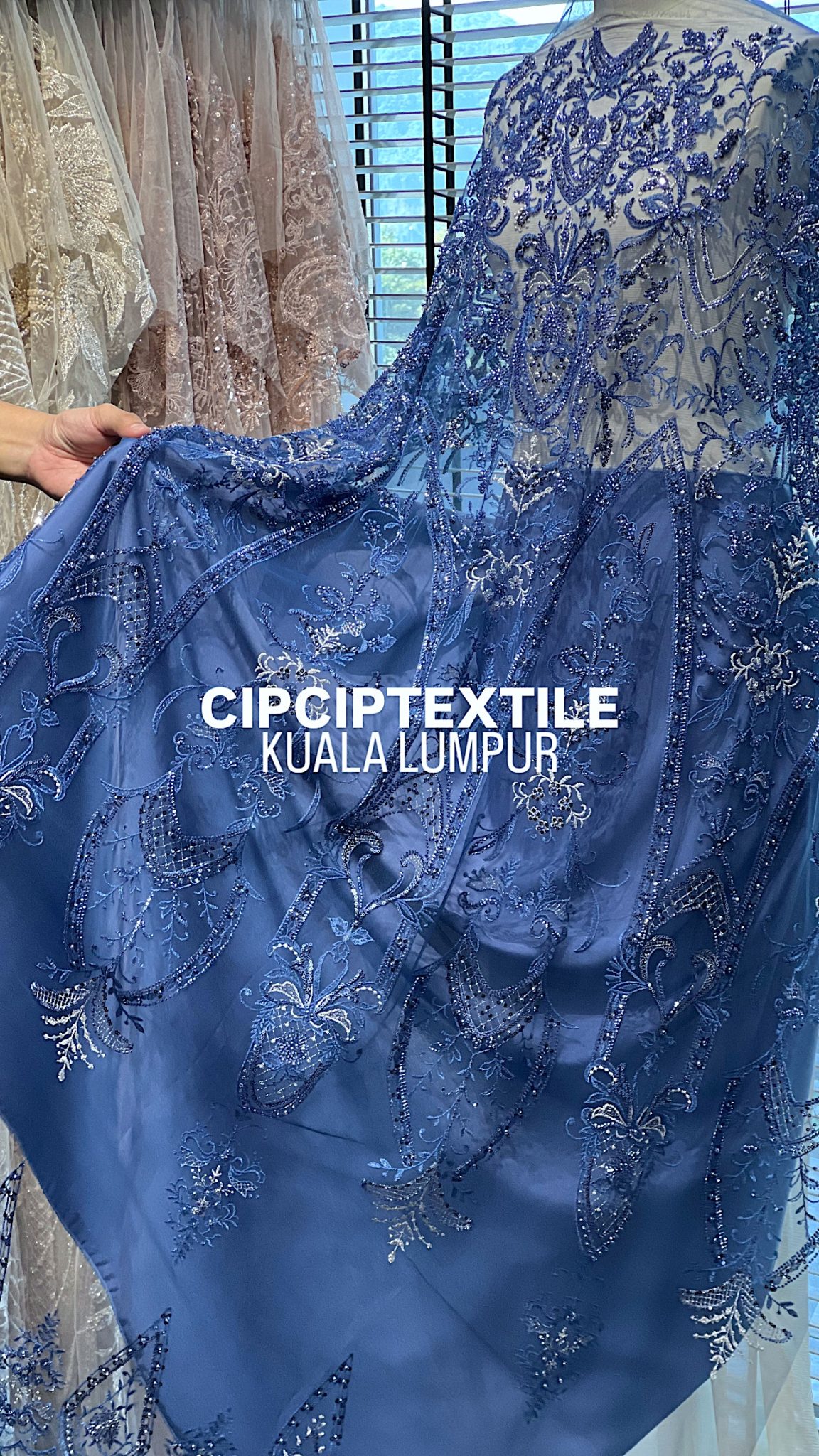 (INDIGO BLUE) SHERGA EXCLUSIVE HEAVY GLASS PEARL BEADED LACE
