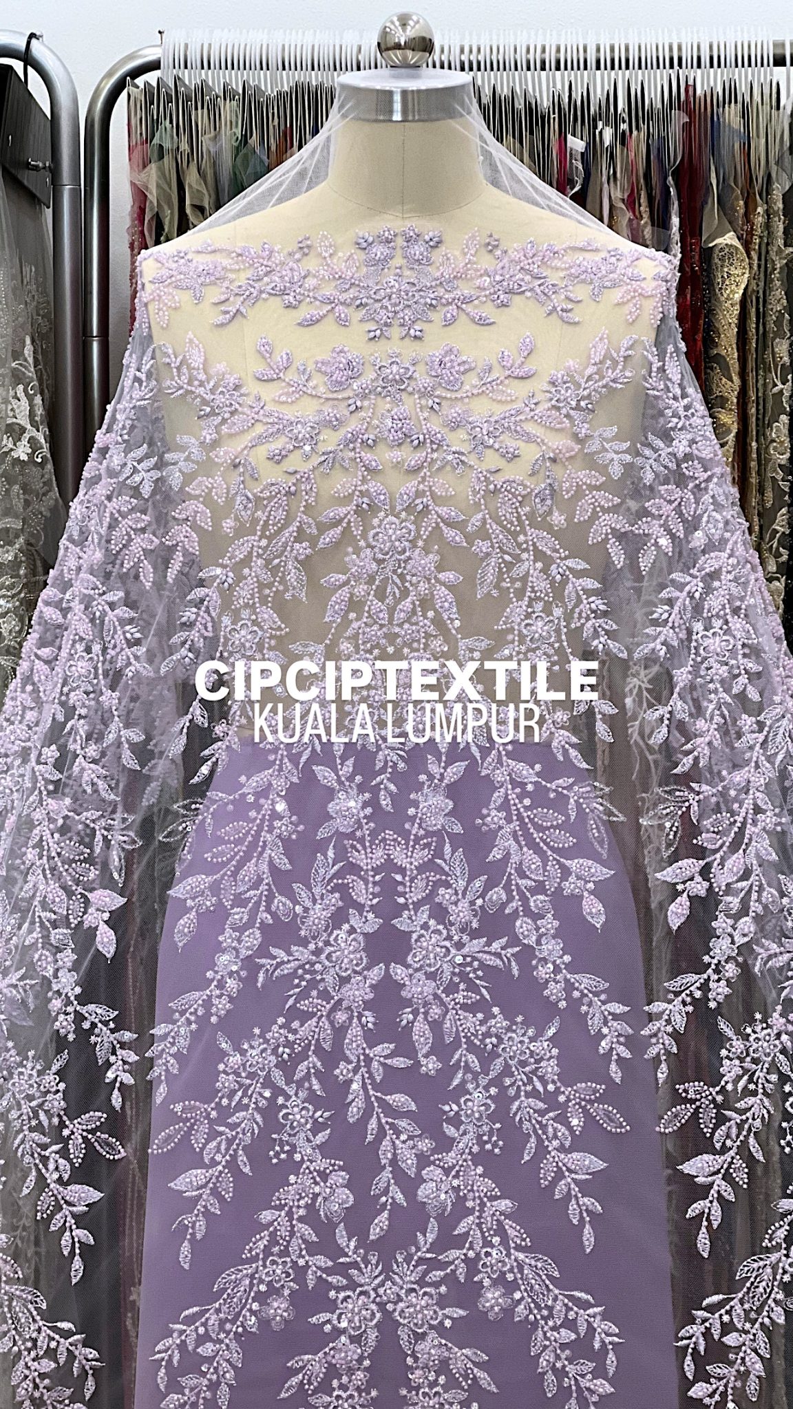 NEW (LILAC) DELUMI EXCLUSIVE HEAVY GLASS PEARL BEADED LACE