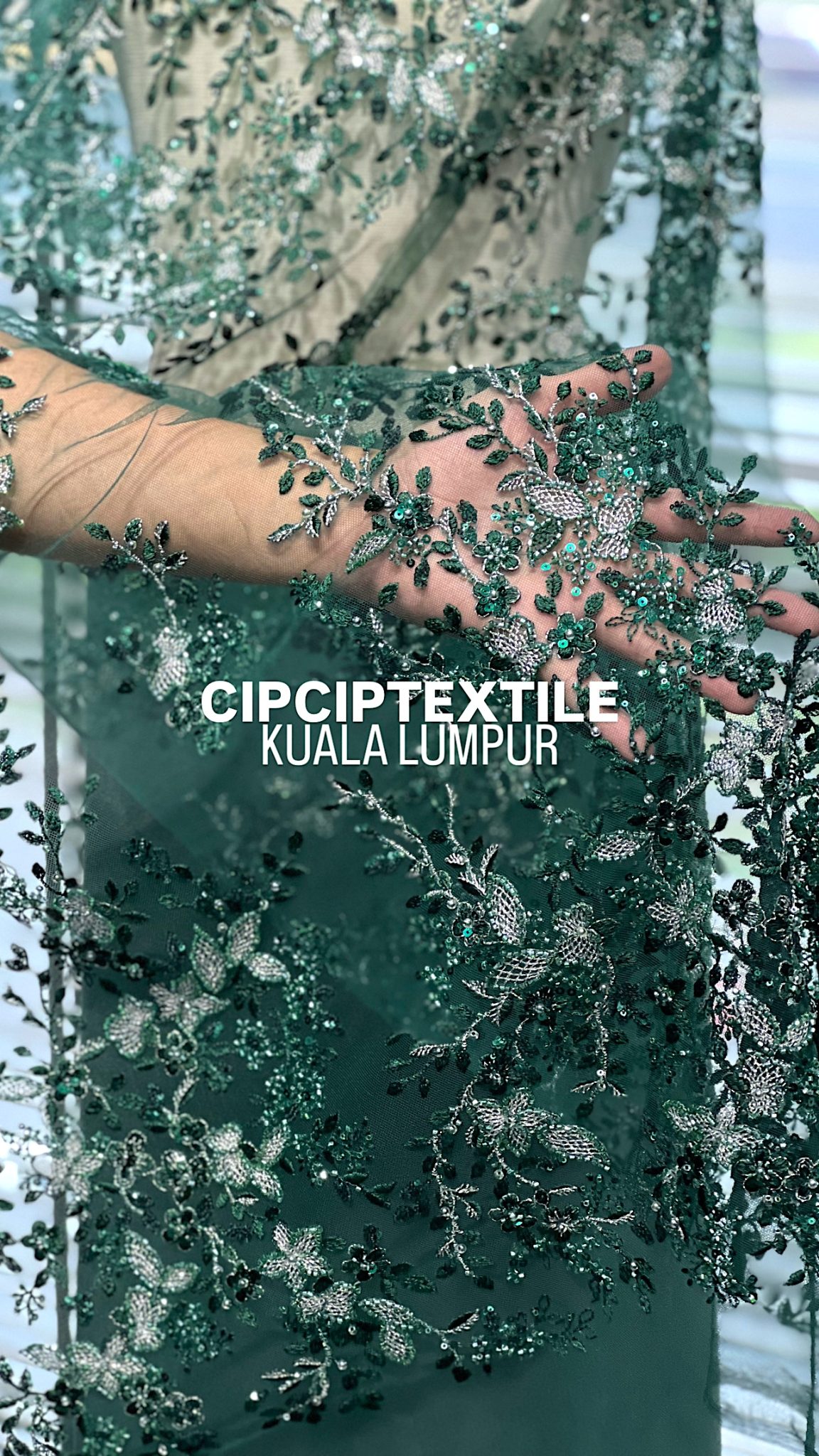(DARK GREEN) KULIZA EXCLUSIVE HEAVY GLASS PEARL BEADED LACE