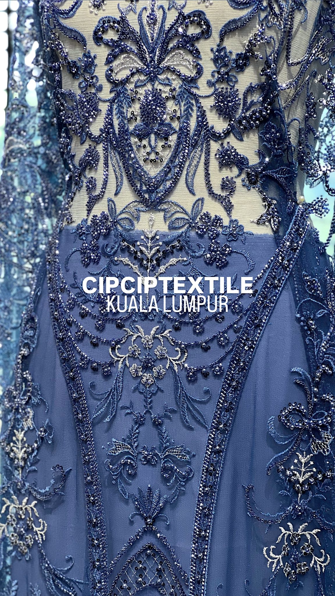 (INDIGO BLUE) SHERGA EXCLUSIVE HEAVY GLASS PEARL BEADED LACE