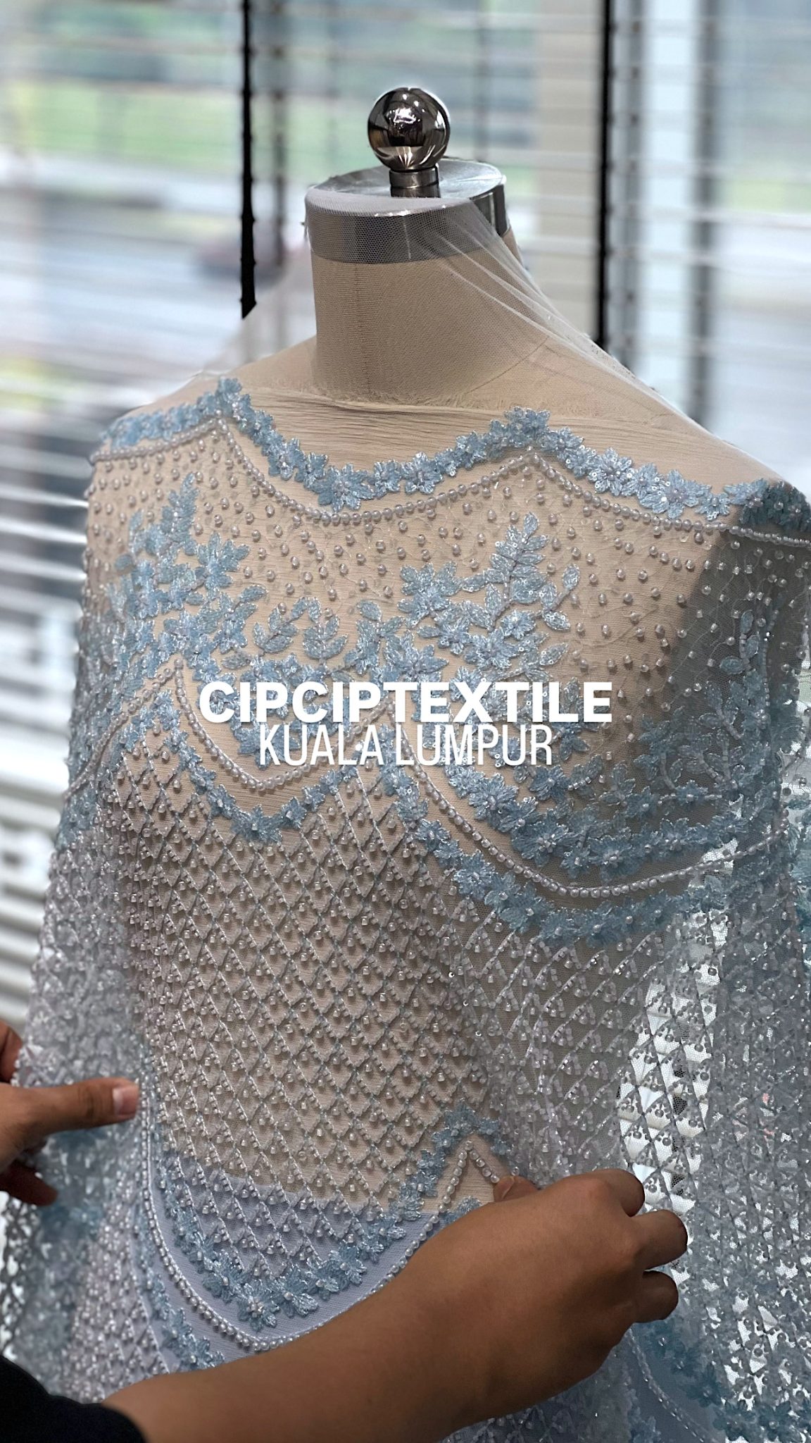 NEW (BABY BLUE) MASRATI HEAVY GLASS PEARL BEADED LACE